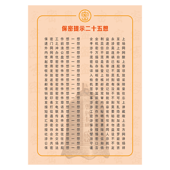 保密安全海报挂图制度牌宣传画保密行为展板墙贴画贴纸NAH50 NAH50-01 保密提示二十五想 40*30厘米 覆膜防水PP贴纸