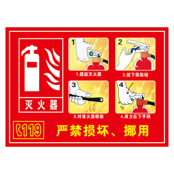 小区物业管理消防安全标志牌标识牌消防标示贴提示牌TEP88 TEP88-02 灭火器使用方法 20*15厘米 覆膜防水PP贴纸