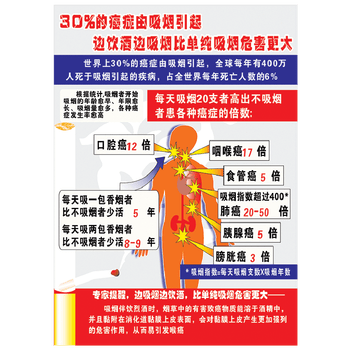 禁止吸烟标贴纸标语标识控烟禁烟公益广告文化招贴画挂图无烟校园宣传画覆膜防水贴纸TYH TYH03 30%的吸烟 80*60厘米 覆膜防水PP贴纸