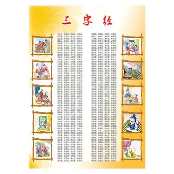 中华国学教育挂图中国传统文化展板宣传画海报弟子规三字经贴画SCM SCM02 三字经 100*70厘米 覆膜防水PP贴纸