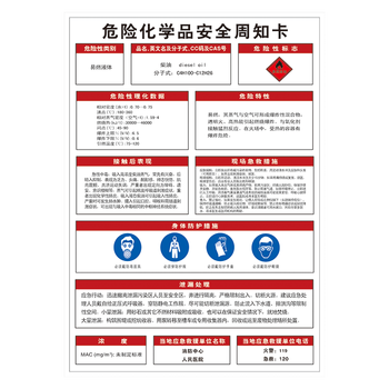 定制危险化学品宣传画安全周知卡告知卡职业病危害告知牌卡提示标示警示牌标识牌NFH NFH46 危险化学品周知卡 柴油 40*30厘米 铝板反光膜