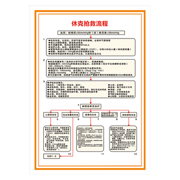 医院示意图片急诊抢救流程心跳骤停抢救流程图宣传画挂图墙贴画覆膜防水贴纸WSB182 WSB182-02 休克抢救流程 100*70厘米 覆膜防水PP贴纸
