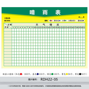 建筑工地新款通用施工晴雨表天气情况记录表公示栏墙贴画覆膜RDH22-05 覆膜防水PP贴纸+小圆贴 100*70厘米