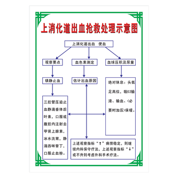 医院制度牌宣传画急救程序挂图药物过敏反应抢救流程图示意图贴画覆膜防水贴纸WSB169 WSB169-02 上消化道出血抢救处理示意图 80*60厘米 覆膜防水PP贴纸