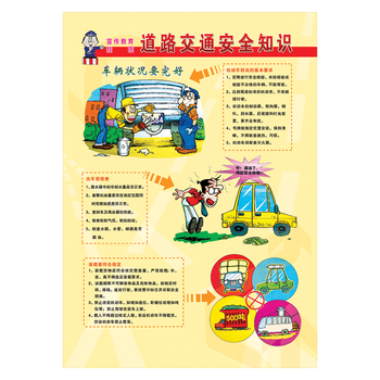道路交通安全知识宣传画海报宣传教育顺口溜挂图宣传栏展板墙贴画覆膜贴纸JTC JTC08 车辆状况要完好 60*40厘米 覆膜防水PP贴纸