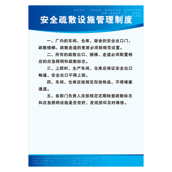 安全生产管理制度牌宣传画挂图车间消防安全生产十不准宣传栏展板墙贴画NIH28 NIH28-24 安全疏散设施管理制度 PP防水覆膜贴纸60*40厘米