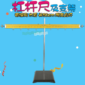 木制杠杆尺带金属挂钩 附支点杆中小学物理力学实验器材50cm力平衡原理实木质直尺中考初中教学仪器演示 【大号铁架支架】木质杠杆带挂钩