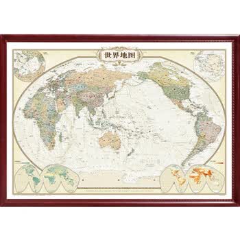 【家居百搭】地图 复古版 木框装裱 客厅装饰画挂图 世界地图 1.6*1.1米