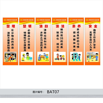 6S宣传画6S标语6S管理6S现场管理6s宣传标语贴纸BAT BAT07 6S管理标语 87*28厘米X6张