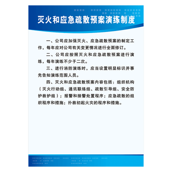 安全生产管理制度牌宣传画挂图车间消防安全生产十不准宣传栏展板墙贴画NIH28 NIH28-31 灭火和应急疏散预案演练制度 PP防水覆膜贴纸60*40厘米