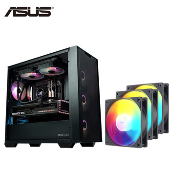华硕（ASUS）A21追影 支持背插MATX主板/高效散热//钢化玻璃侧板/360水冷 台式电脑机箱 A21追影 黑+雅浚BF12 ARGB ...