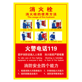 消防器材使用知识挂图海报消火栓消防栓灭火器的使用方法消防箱示意图墙贴画VEH VEH26 消火栓使用 70*50厘米 覆膜防水PP贴纸