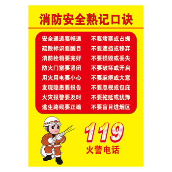 消防安全挂图海报宣传画消防安全熟记口诀展板墙贴画防水贴纸VCH VCH56 消防安全熟记口诀 80*60厘米 覆膜防水PP贴纸