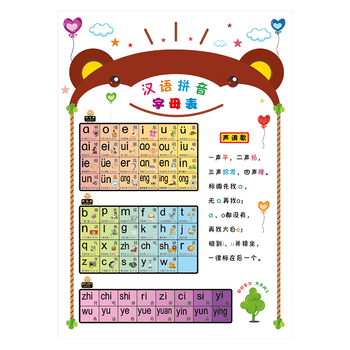 汉拼知识宣传画声调歌幼儿早教汉语拼音字母表挂图墙贴画文化贴纸SCM23 覆膜防水PP贴纸 80*60厘米