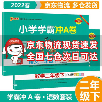 2022春小学学霸二年级下册 冲A卷语文+数学RJ人教版套装2本 2年级下绿卡图书同步教材同步训练练习题