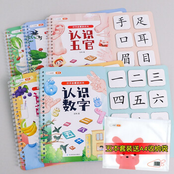 斗半匠宝宝安静书识字启蒙游戏书幼儿识字学前早教魔术贴识字卡片幼儿认字神器全套手撕拉粘贴婴儿撕撕书益智玩具 【5本 套装】认识五官+数字+颜色+食物+时间
