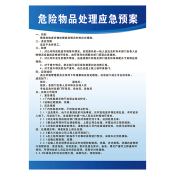 危废仓库管理制度宣传画挂图危险废物安全常识知识墙贴画贴纸NIH NIH36 危险物品处理应急预案 40*30厘米 覆膜防水PP贴纸