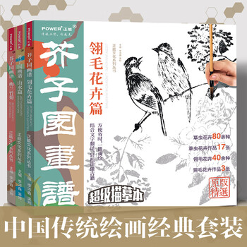 芥子园画谱 3本一套 梅兰竹菊 山水 翎毛花卉 描摹本 中国传统绘画经典课本 黑白中国画临摹范本入门
