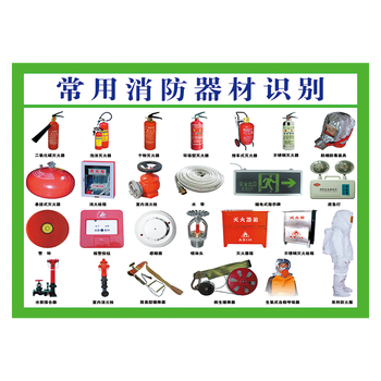 消防器材使用知识挂图海报消火栓消防栓灭火器的使用方法消防箱示意图墙贴画VEH VEH30 消防器材的识别图片 40*30厘米 覆膜防水PP贴纸