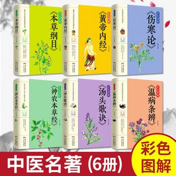 中医名著6册彩色图解本草纲目+黄帝内经+神农本草经+伤寒论+汤头歌诀+温病条辨中国医学书籍