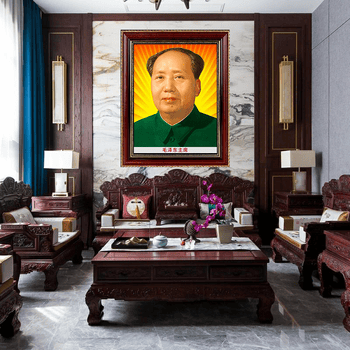 毛主像挂像墙画主席客厅中堂挂画壁画斯大林孙中山马克思伟人画像 实木红框10号 宽度100*130高度 有框 有机透明板
