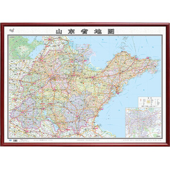 【定制边框】2022年 山东省地图 木框装裱 1.1米*0.8米 红棕色边框