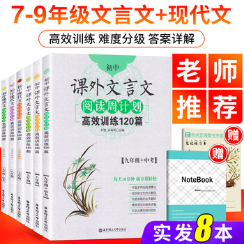 共8本初中文言文阅读周计划高效训练100篇+现代文阅读周计划高效训练100篇 答题技巧中考人教版