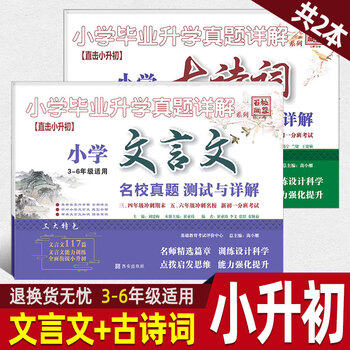 小升初文言文古诗文专项训练测试卷真题名校分班卷 语文阅读理解试卷人教版小学毕业升学详解三四五 六年级 文言文+古诗词专项训练  共2本