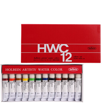 日本Holbein荷尔拜因水彩颜料18色/30色5ml透明靓丽色彩 12色水彩