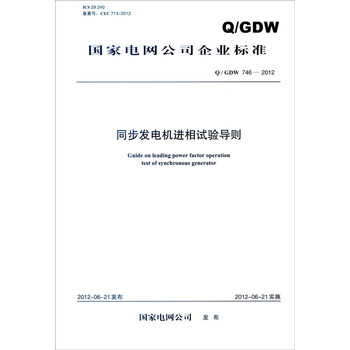 国家电网公司企业标准（Q/GDW 746-2012）：同步发电机进相试验导则