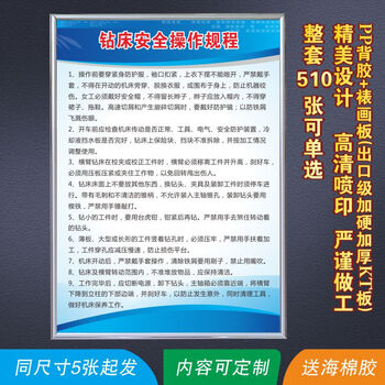 工厂验厂 车间安全生产管理制度 设备操作规程保养挂图规范 五金塑胶钣金模具厂 钻床安全操作规程H163-003 裱画板+仿铝塑料边