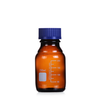蓝盖丝口瓶 螺纹口带刻度玻璃密封瓶 蓝盖试剂瓶 棕色茶色 250mL