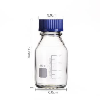 蓝盖丝口瓶 螺纹口带刻度玻璃密封瓶 蓝盖试剂瓶 透明白色 250mL