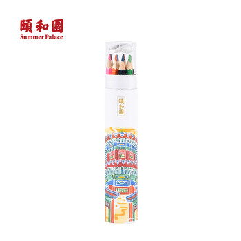 颐和园 原木彩铅笔彩色铅笔12色/筒 儿童礼物涂色填色绘画笔套装送卷笔刀 长廊晨光