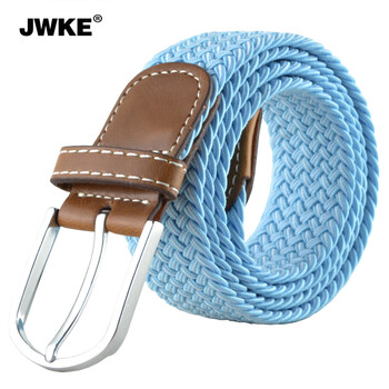 JWKE 男士针扣编织腰带女士休闲弹力松紧帆布皮带时尚百搭韩版潮流户外高尔夫运动裤带无孔纯色编制 浅蓝【图片 价格 品牌 报价】-京东