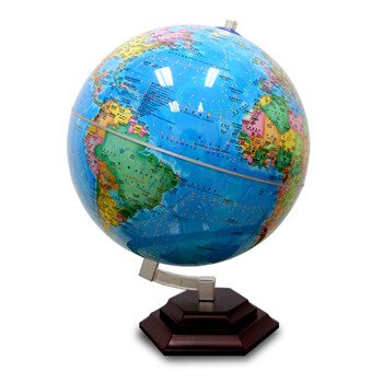 25CM PVC中英文政区海洋蓝版地球仪（金属支架、木制底盘）