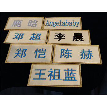runningman奔跑吧兄弟金名牌刺绣撕名牌手缝款背胶款土豪金魔术贴定制名字. 跑男全刺绣蓝字一套10张