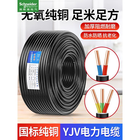 施耐德（Schneider）国标纯铜芯YJV2 3 4 5芯4 6 10 16 25平方架空电线电力电缆 YJV3*4平方/5米国标 10cm ...