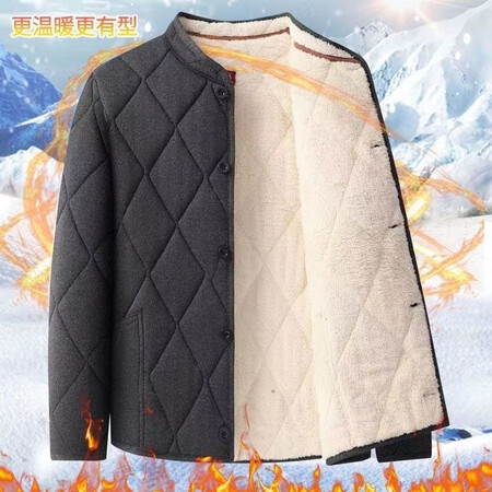 ZHZJ中老年棉衣男加绒加厚爸爸装内胆保暖小棉袄老人爷爷冬装外套上衣 灰色菱形加绒棉袄 XL(100-120斤)【图片 价格 品牌 报价】-京东