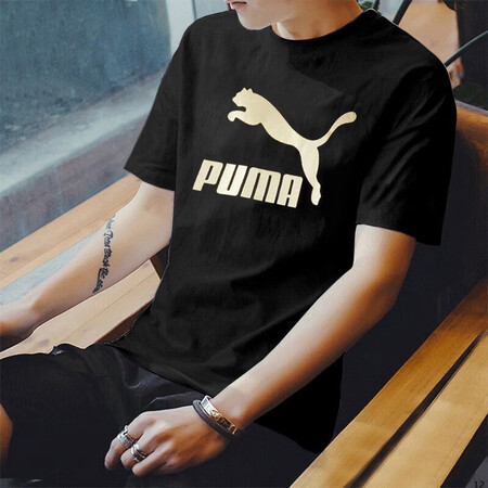 彪马（PUMA）t恤男士 夏季新款运动服 舒适透气简约时尚半截袖百搭休闲短袖 673666-01/黑色金标纯棉 S【170cm/110-130斤】【图片 价格 品牌 报价】-京东