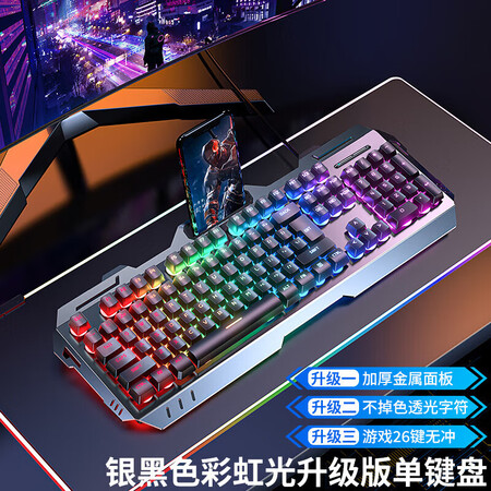 罗技GX810真机械手感键盘鼠标套装电竞游戏电脑有线垫键鼠三件 【豪华升级版】银黑色彩虹光 官方标配 否 104键 金属机械手感-游戏专用 ...