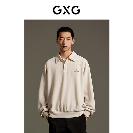 GXG奥莱 华夫格肌理绣花翻领卫衣 米白 170/M【图片 价格 品牌 报价】-京东
