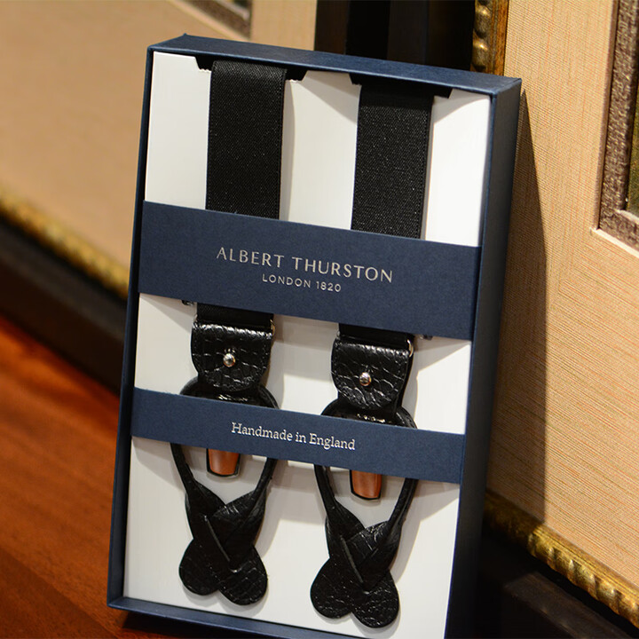 ALBERT THURSTON电影007无暇赴死邦德同款英国albert thurston男士背带男式夹吊带 黑拼黑30mm 银夹子 现货 ...