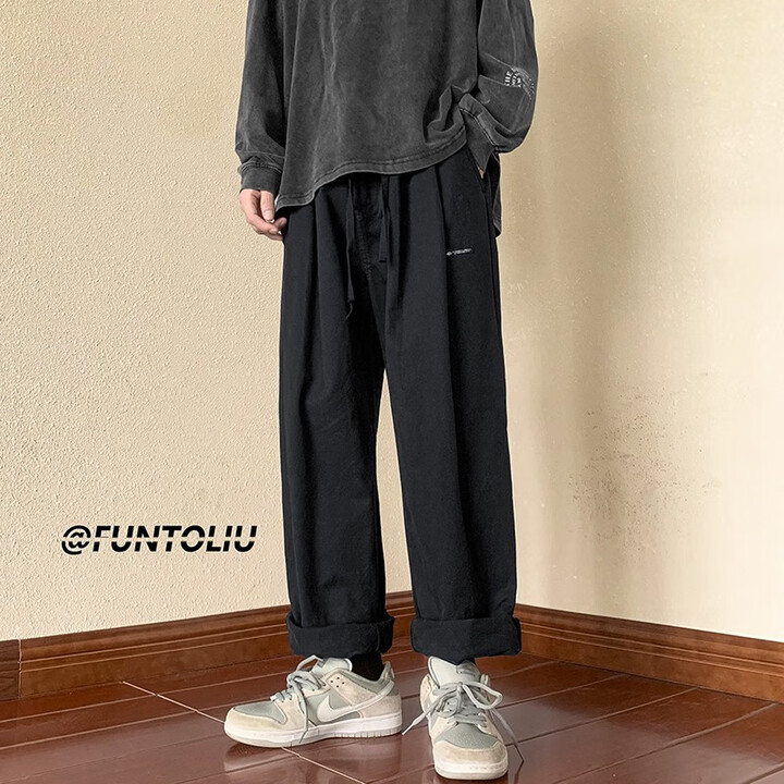 POUM男装联名工装裤男夏季爆款港风复古宽松高街垂感潮流直筒休闲裤子 TCFS-T143黑色 3XL【图片 价格 品牌 报价】-京东