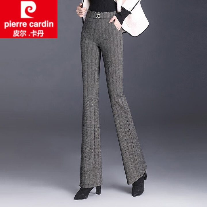 皮尔卡丹（pierre cardin）女裤秋冬毛呢加厚高腰直筒裤2026新款妈妈微喇牡丹裤女装冬季 格纹加厚 3XL (适合136-145斤 ...