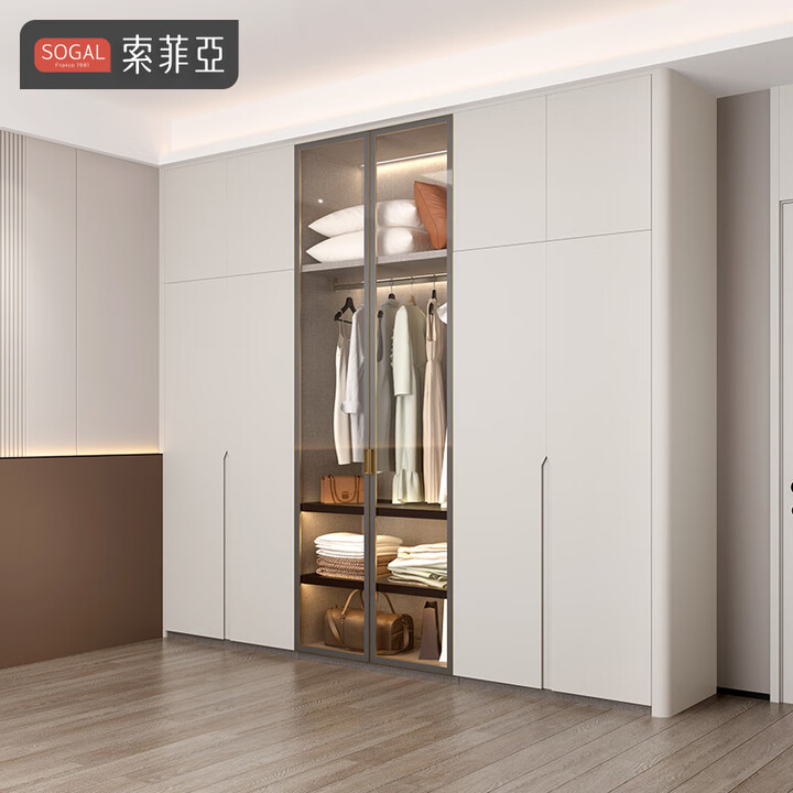 索菲亚衣柜定制卧室家具 轻奢整体大衣柜 主卧玻璃门收纳衣帽间组合衣橱 元/平方米（赫本极简斜切）【图片 价格 品牌 报价】-京东