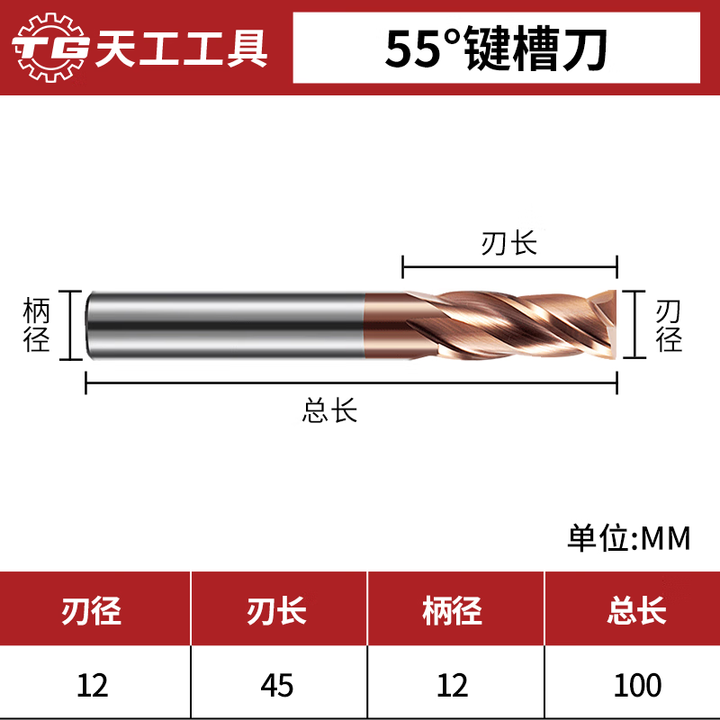 天工（TIANGONG）定制55度二刃硬质合金铣刀加长钨钢键槽刀CNC数控不锈钢用立铣刀 12*45*12*100【图片 价格 品牌 报价】-京东