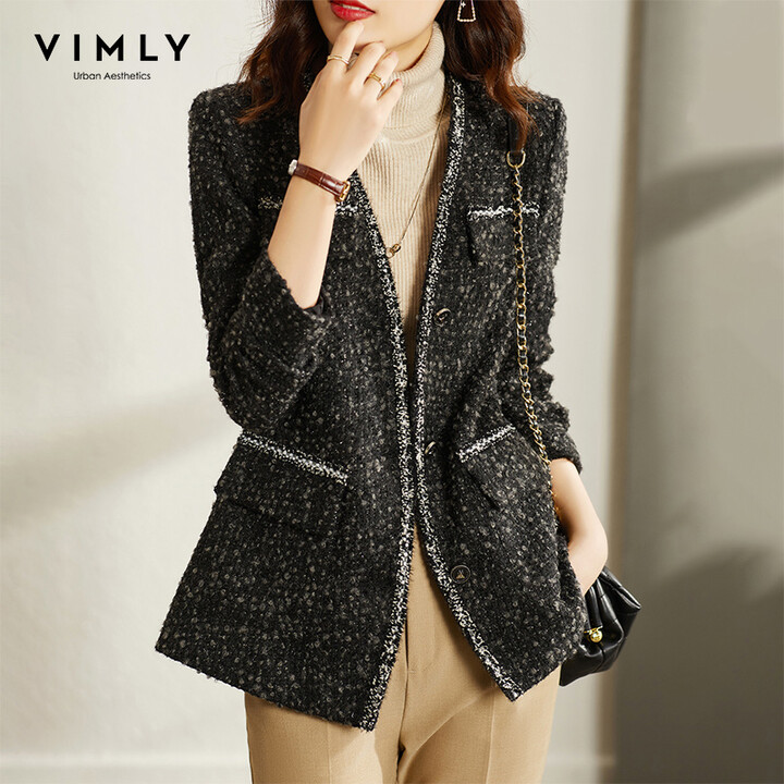 梵希蔓温柔小香气质v领毛呢外套女秋冬新款设计感收腰上衣 F9566 V7006 花黑色 M【图片 价格 品牌 报价】-京东