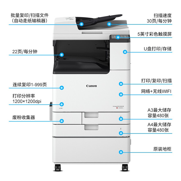 佳能（Canon）IRC3322L/3326/3130/3330 A3A4彩色黑白激光自动批量打印复印扫描无线有线企业商用多功能一体机 IR ...