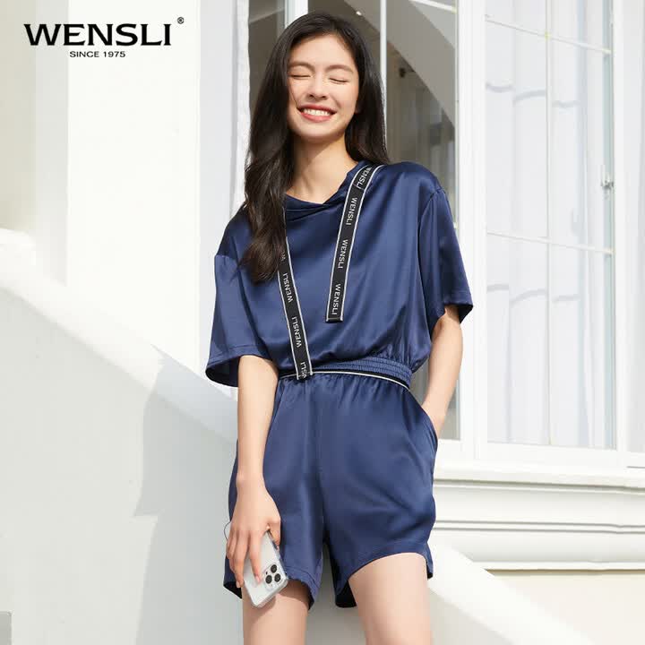 【万事利氢氧】万事利WENSLI真丝短裤套装女两件套桑蚕丝家居服女士礼物礼盒装氢氧【行情 报价 价格 评测】-京东